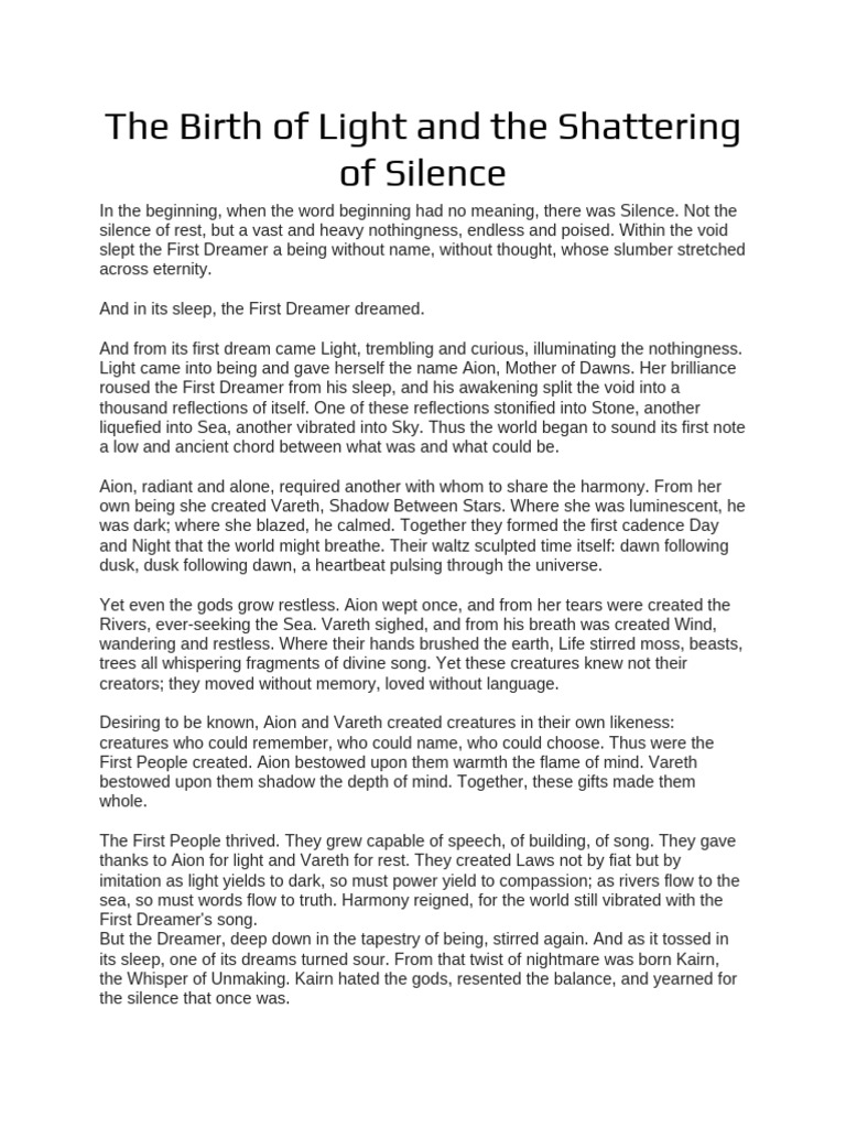 The Birth of Light and The Shattering of Silence | PDF | Dream
