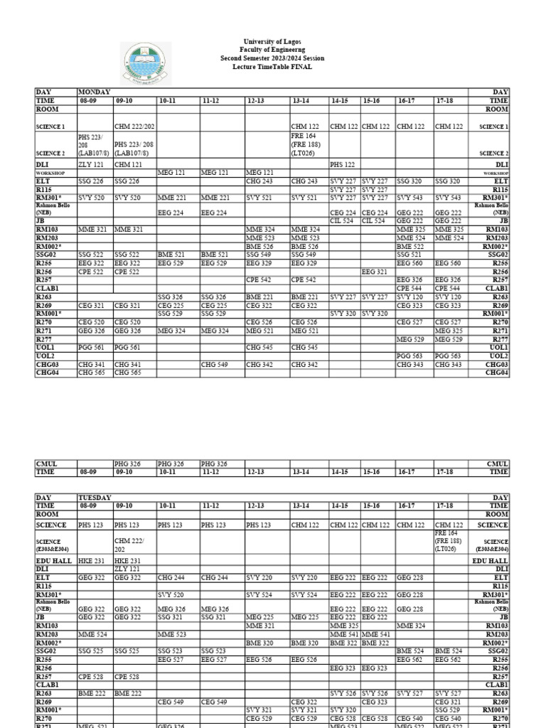 FINAL COPY - Second Semester 2023-2024 Lecture TimeTable - FINAL | PDF