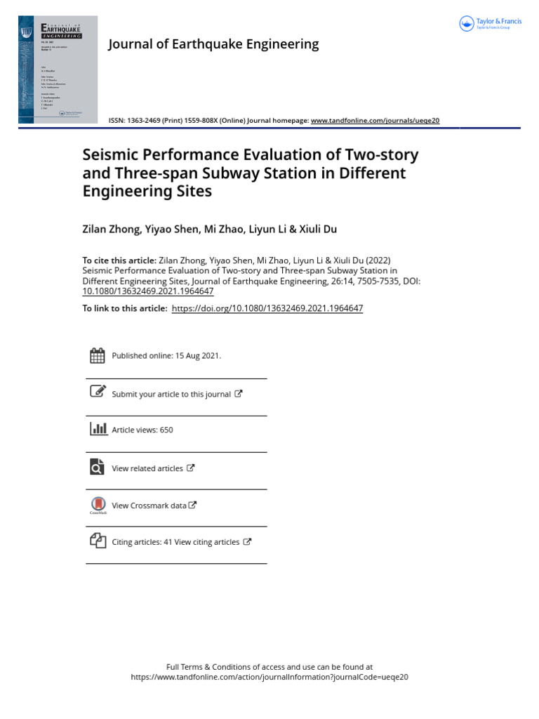 Seismic Performance Evaluation of Two-Story and Three-Span Subway ...