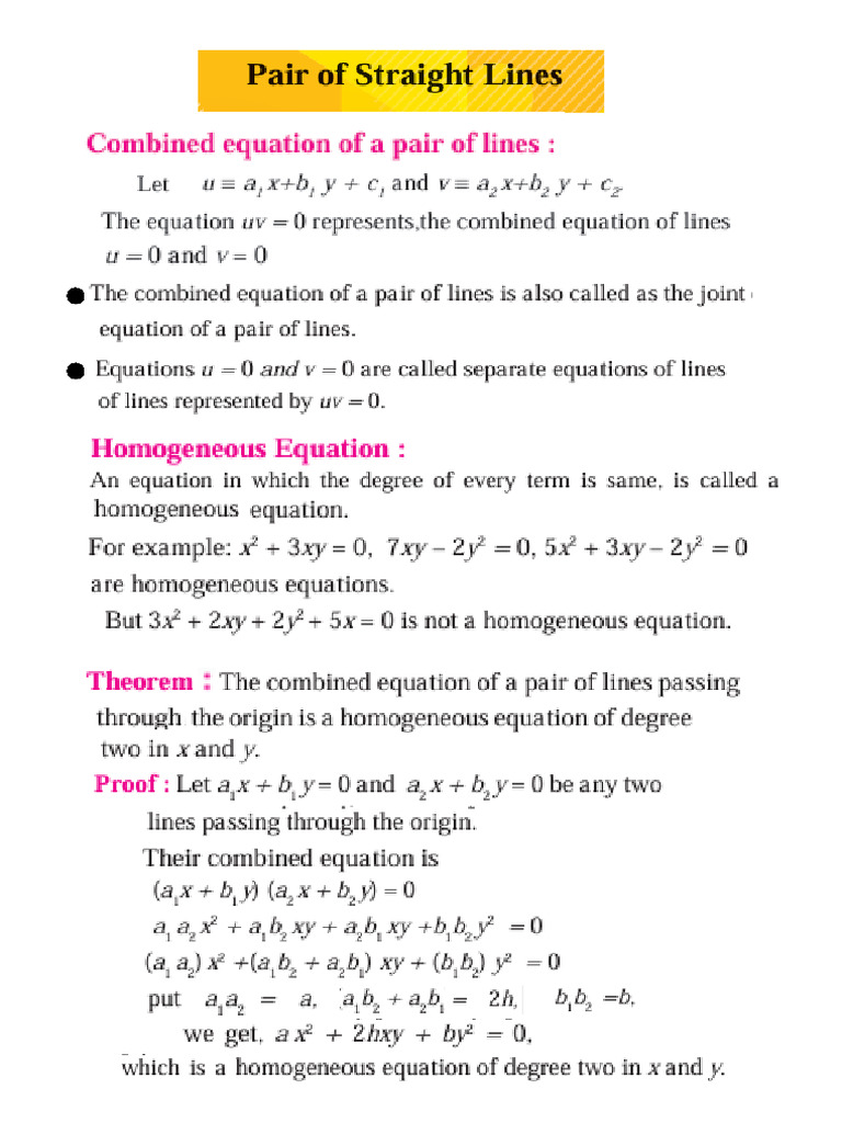 Part 1 - Pair of Straight Lines Notes | PDF