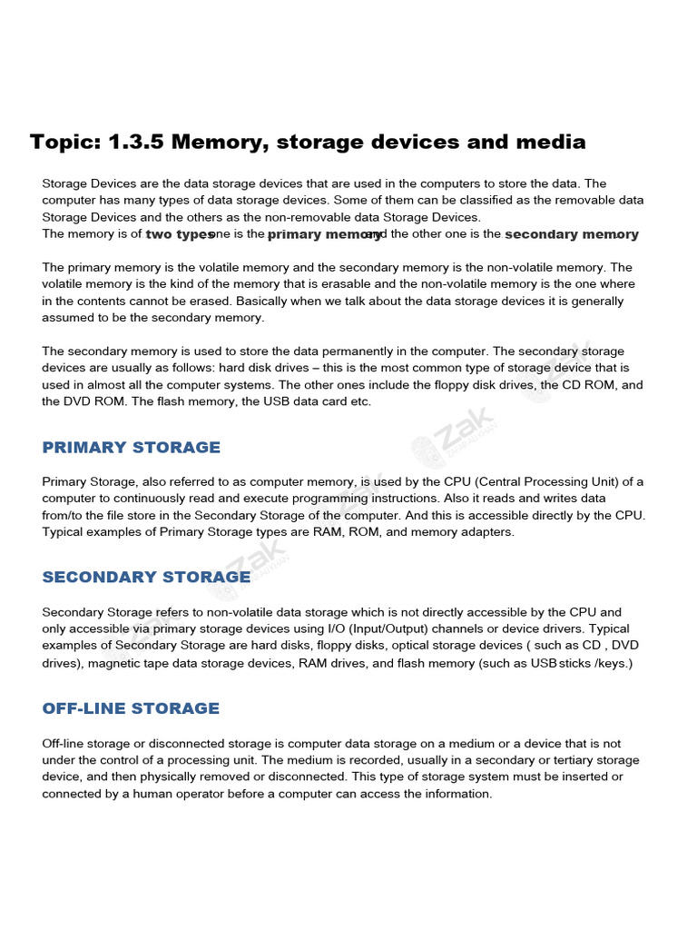 Memory and Storage Devices Overview | PDF | Computer Data Storage | Dvd