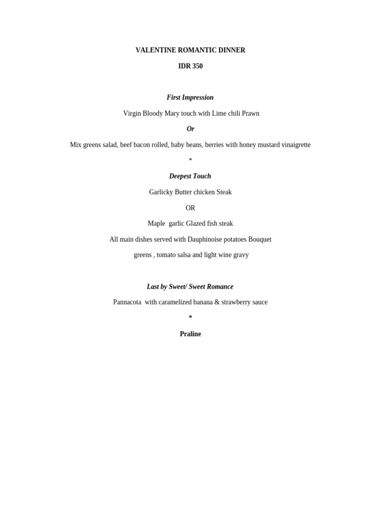 Romantic Valentine's Dinner Menu | PDF