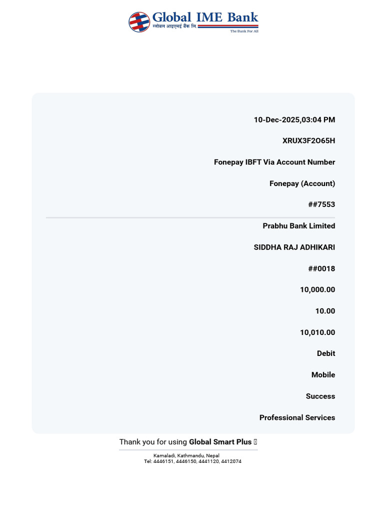 Fonepay IBFT Payment Receipt | PDF