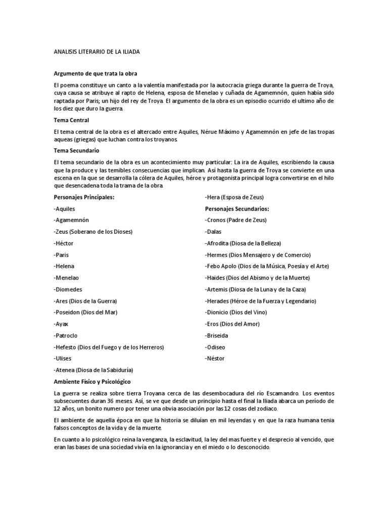 Análisis literario de la Ilíada | PDF | Ilíada | Helena de Troya