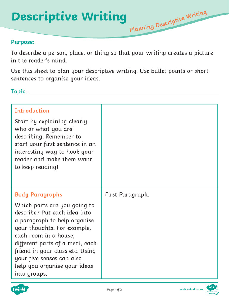 Guide to Planning Descriptive Writing | PDF