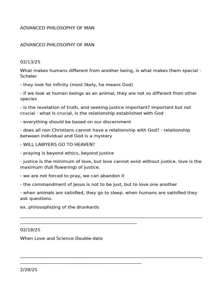 Advanced Philosophy of Man Notes | PDF