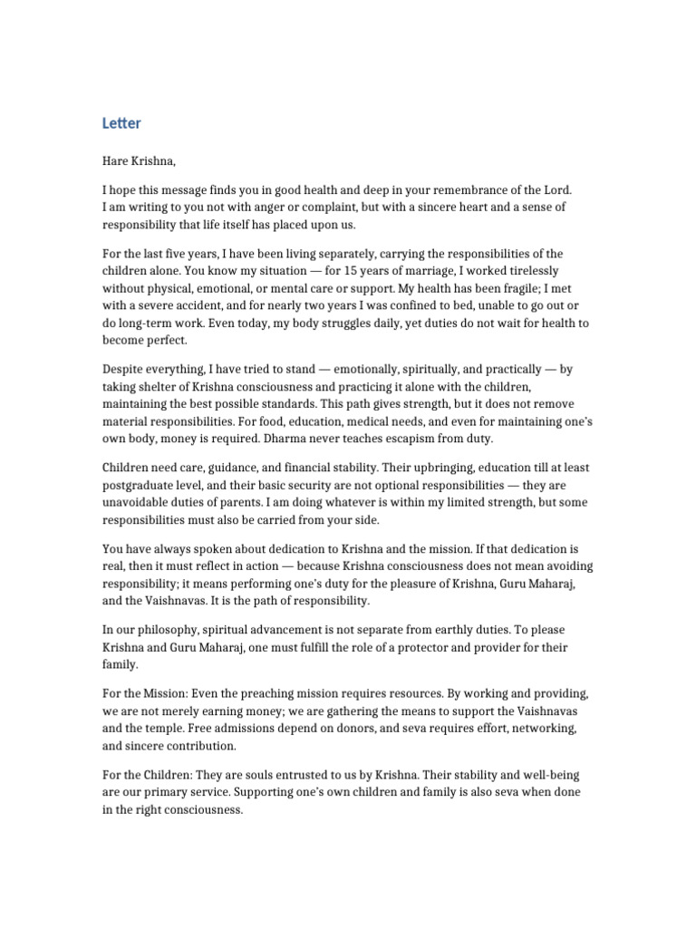 Heartfelt Responsibility Letter | PDF