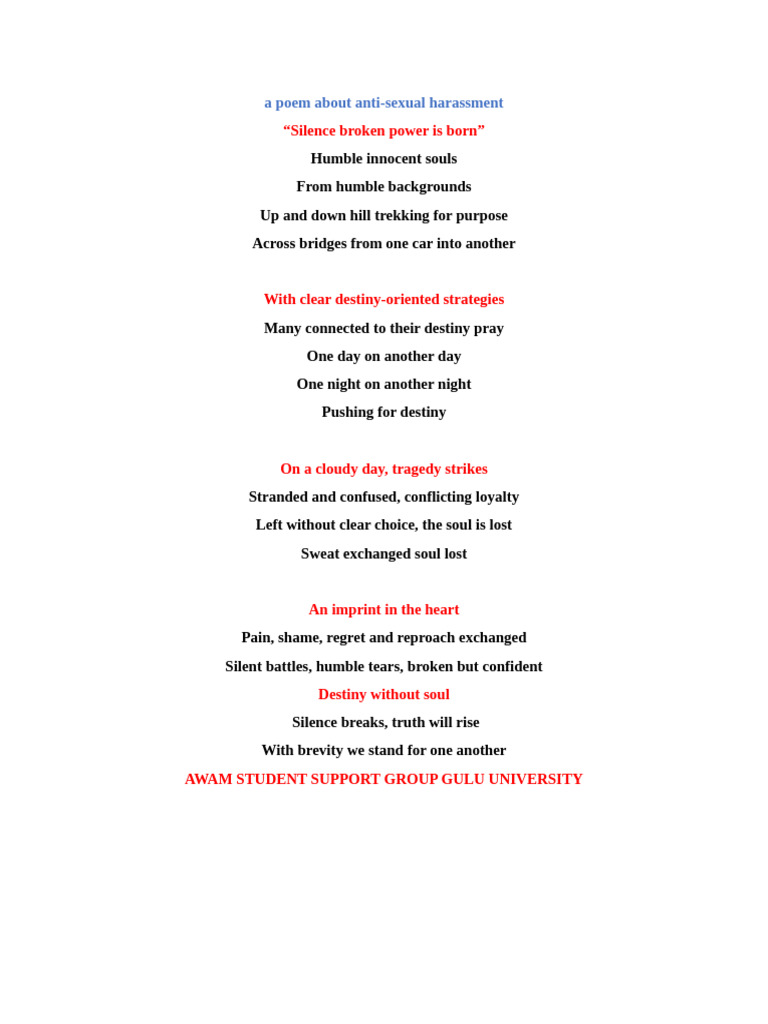 Poem on Anti-Sexual Harassment | PDF