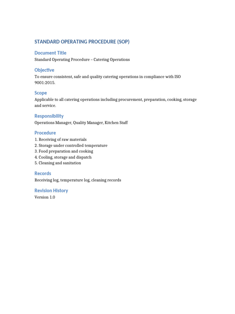 Catering Operations SOP Compliance Guide | PDF