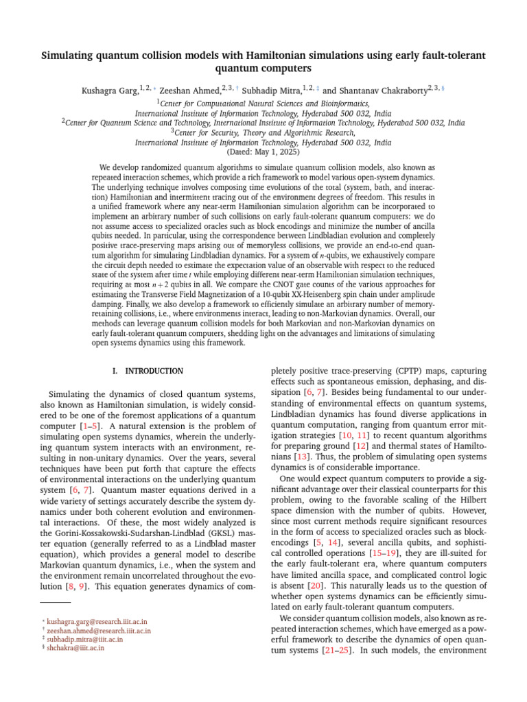 Simulating Quantum Collision Models With Hamiltonian Simulations Using ...