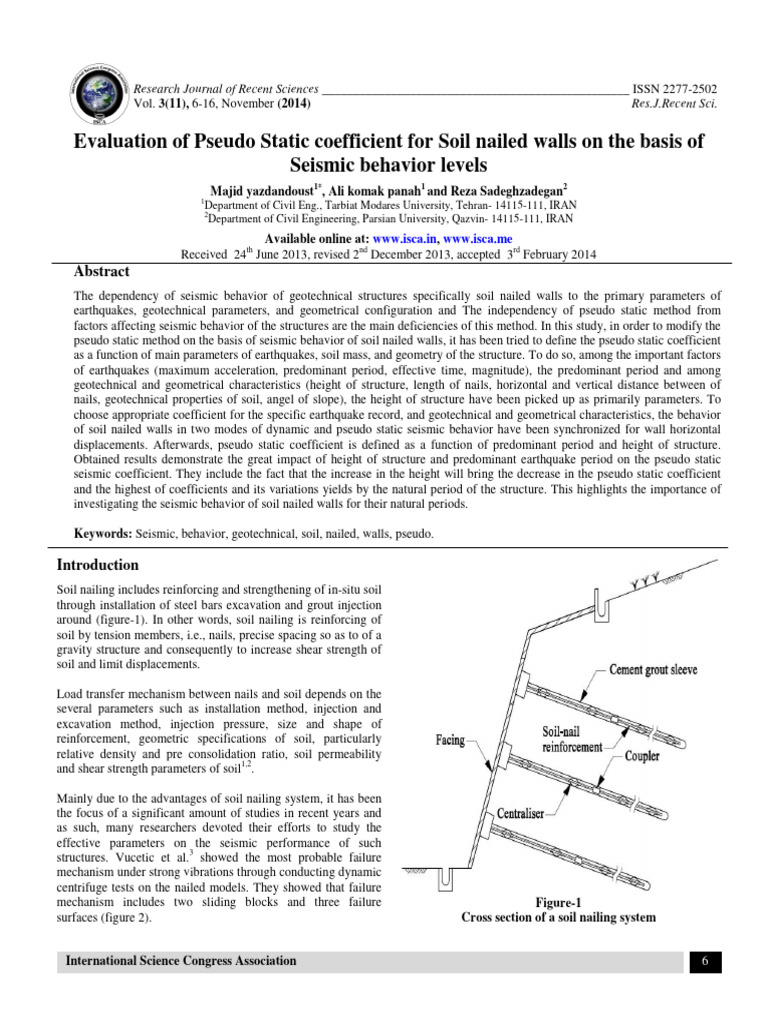 Evaluation of Pseudo Static Coefficient For Soil Nailed Walls On The ...