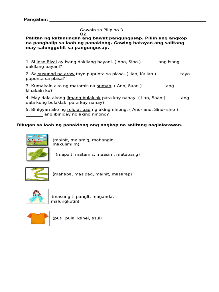 Filipino Activity Sheet | PDF
