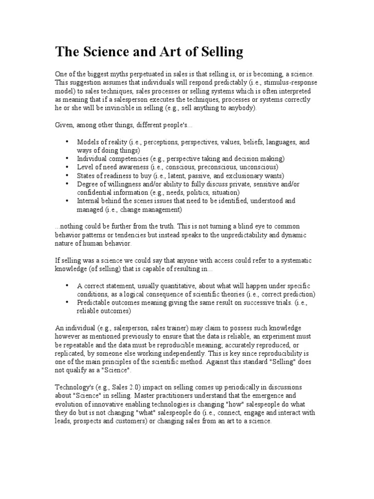 The Science and Art of Selling | PDF | Sales | Scientific Method