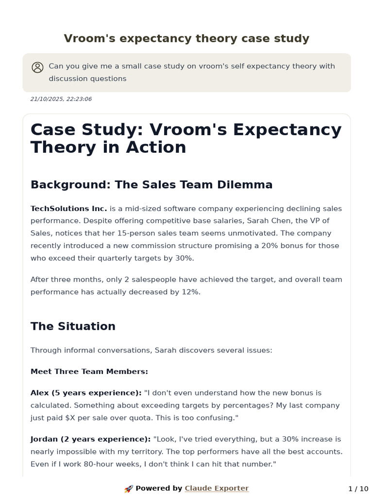 Vroom's Expectancy Theory Case Study | PDF | Motivation | Motivational