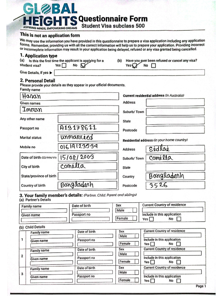 Visa Form Subclass 500 | PDF