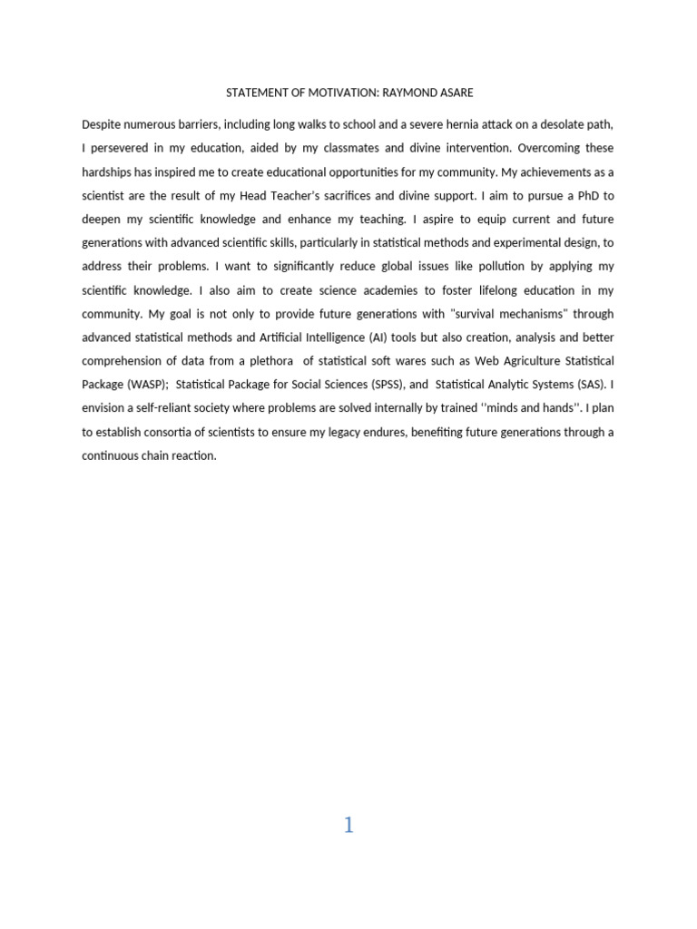 Statement of Motivation | PDF