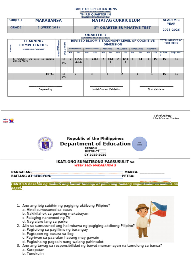 Makabansa 3 - WEEK 1&2 | PDF