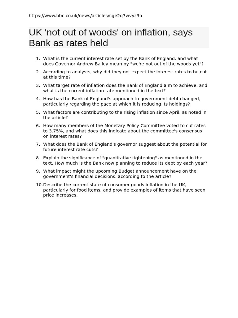 UK Inflation Outlook and Interest Rates Update | PDF