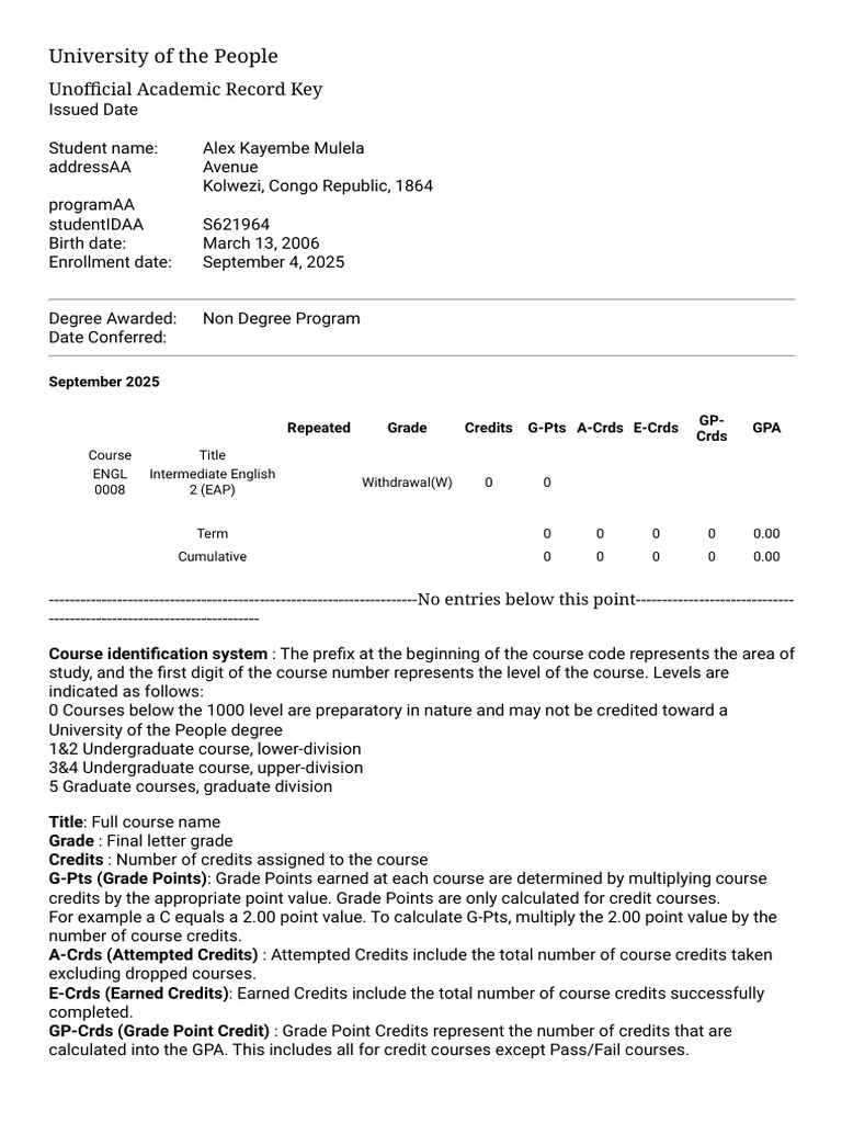 University of the People Academic Record | PDF | Education Issues ...
