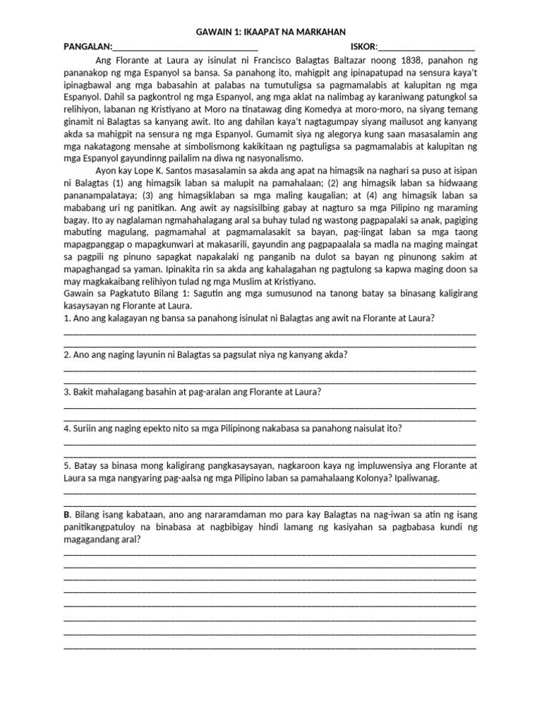 GAWAIN 1 Florante at Laura | PDF