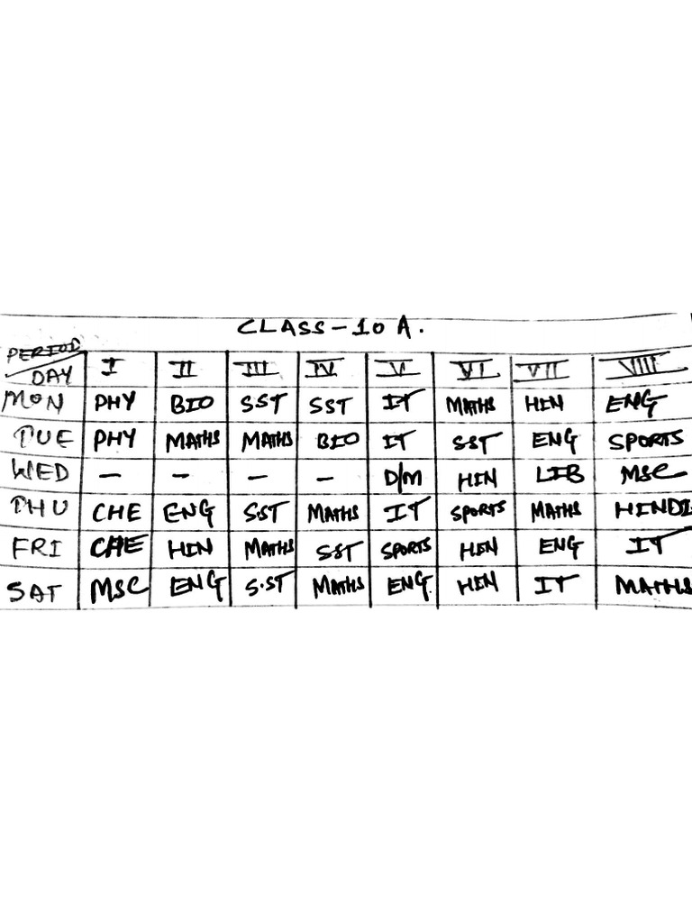 10A Class Time Table | PDF