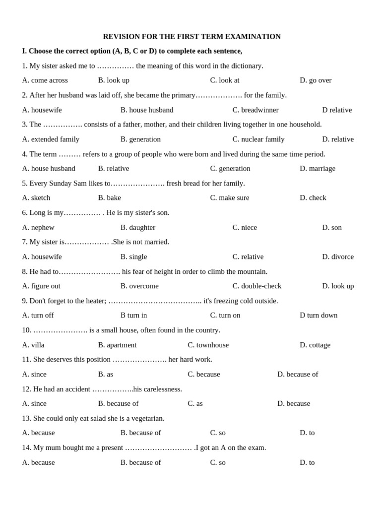 First Term Exam Revision Guide | PDF | Reading Comprehension | English ...