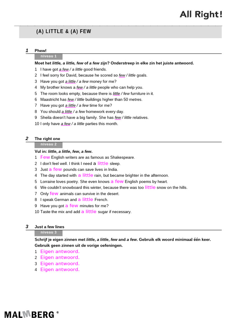 Little vs. Few: Usage Exercises | PDF