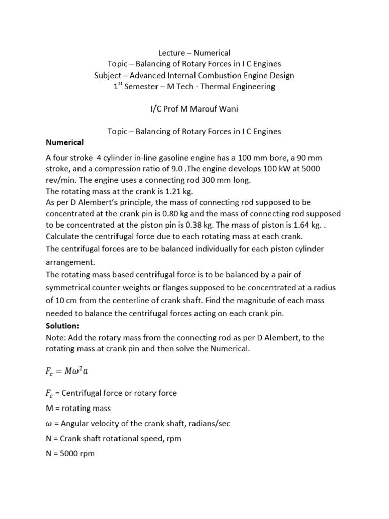 Numerical | PDF | Engines | Internal Combustion Engine
