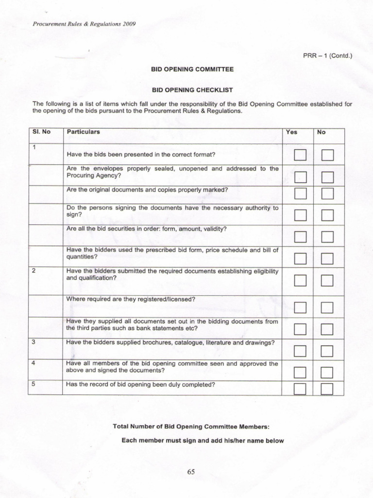 Bid Opening Checklist | PDF