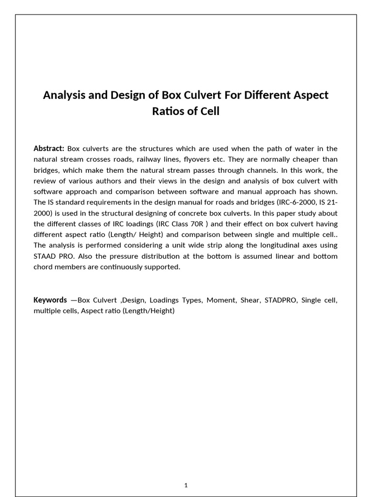 Analysis and Design of Box Culvert for 70R Loading | PDF | Bending ...