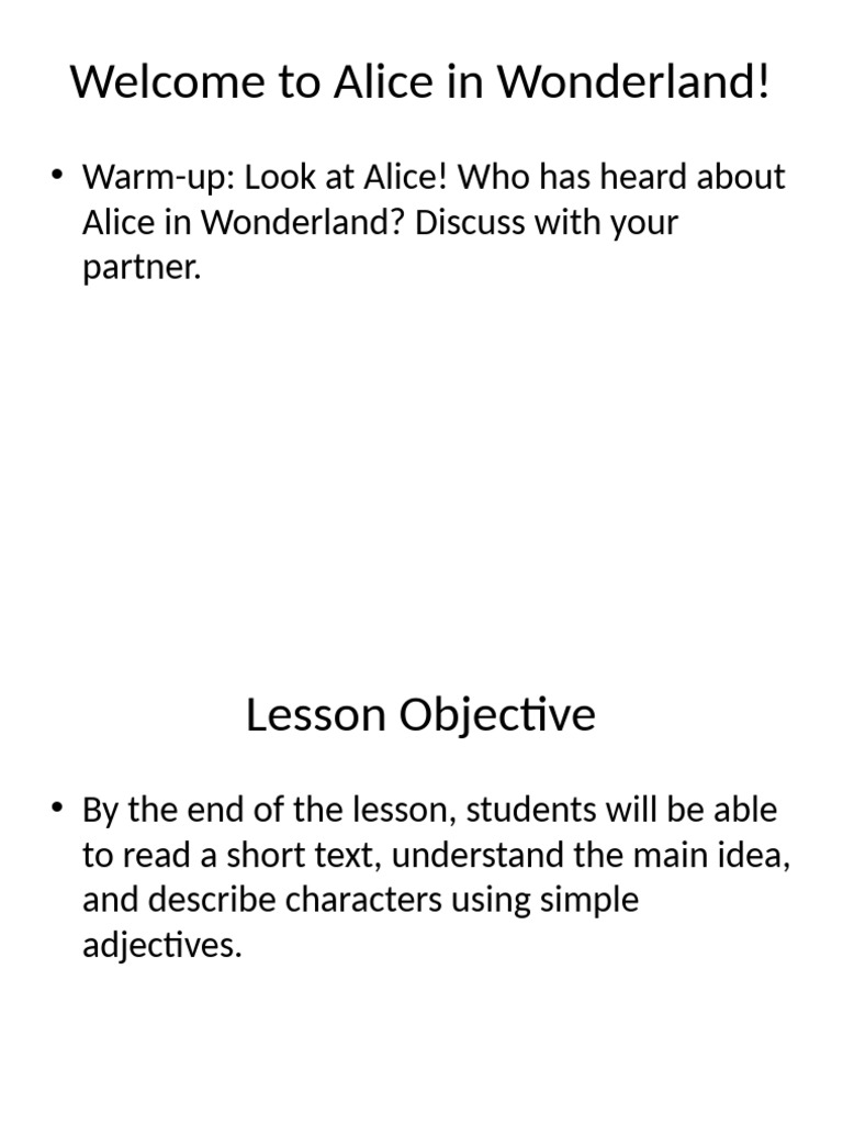 Alice in Wonderland Reading Demo Ready | PDF