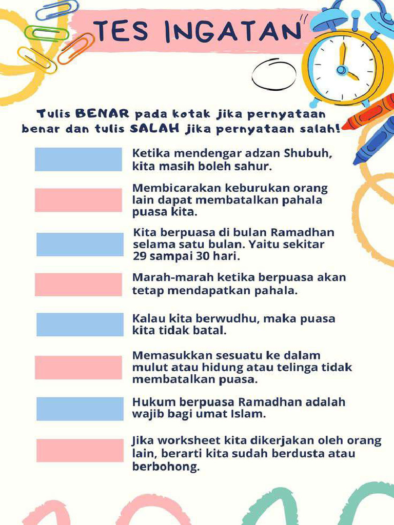 Soal Tes Ingatan (Benar Atau Salah) | PDF