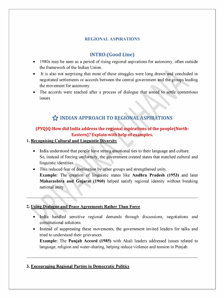 Regional Aspirations Political Science ? | PDF