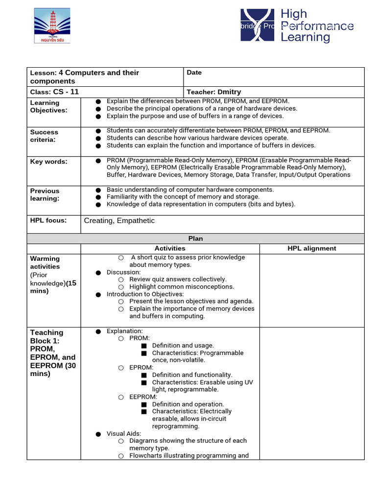 AS11 - 3.1 (2) - Computers and Their Components - HPL Lesson Plan | PDF ...