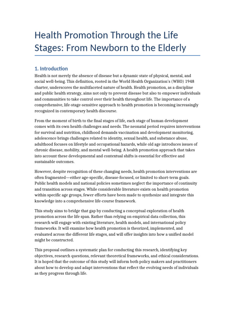 Health Promotion Life Stages Proposal | PDF | Health Promotion | Public ...