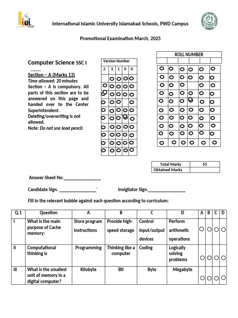 Computer Science SSC I Exam Paper 2025 | PDF | Computer Network | Osi Model