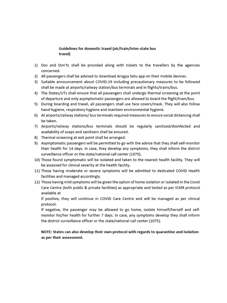 Guidelines For Domestic Travel | PDF