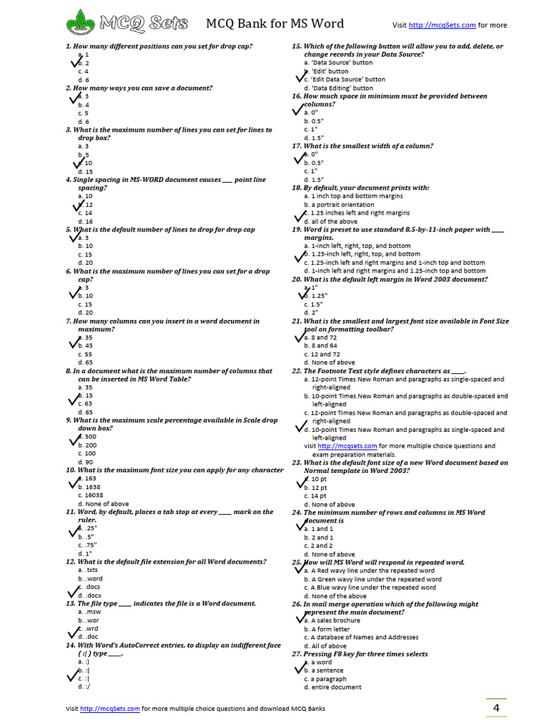 MS Word MCQ Bank for Exam Prep | PDF | Microsoft Word | Keyboard Shortcut
