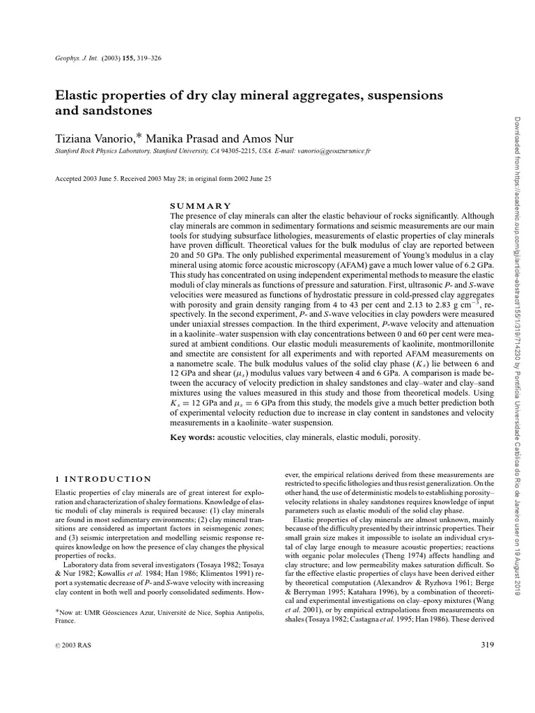 Elastic Properties of Dry Clay Mineral Aggregates, Suspensions and ...