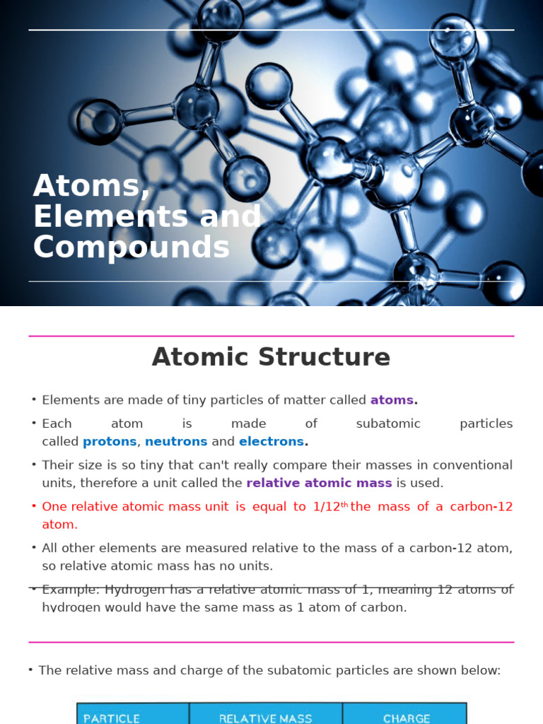 Atoms, Elements and Compounds | PDF | Atoms | Atomic Nucleus