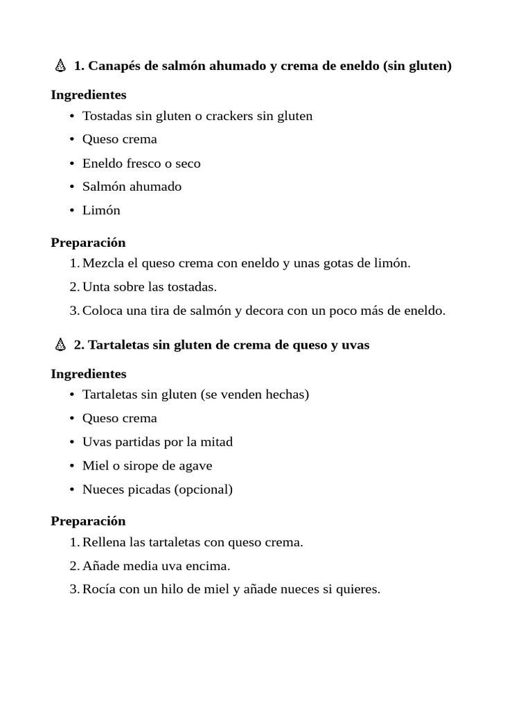 Menú completo canapés sin gluten | PDF | Queso crema | Mayonesa
