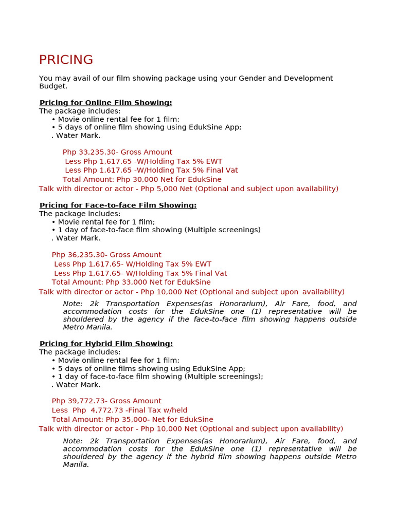Pricing | PDF