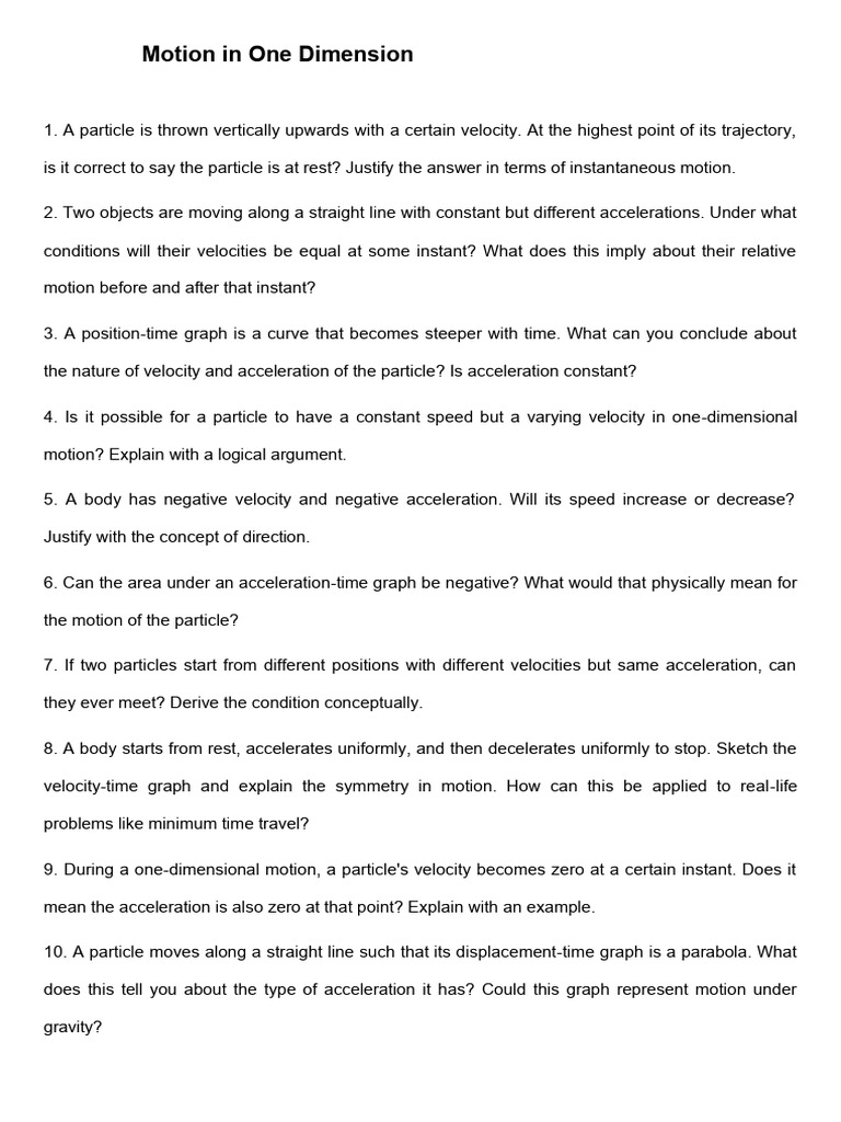 One-Dimensional Motion Analysis | PDF | Acceleration | Velocity