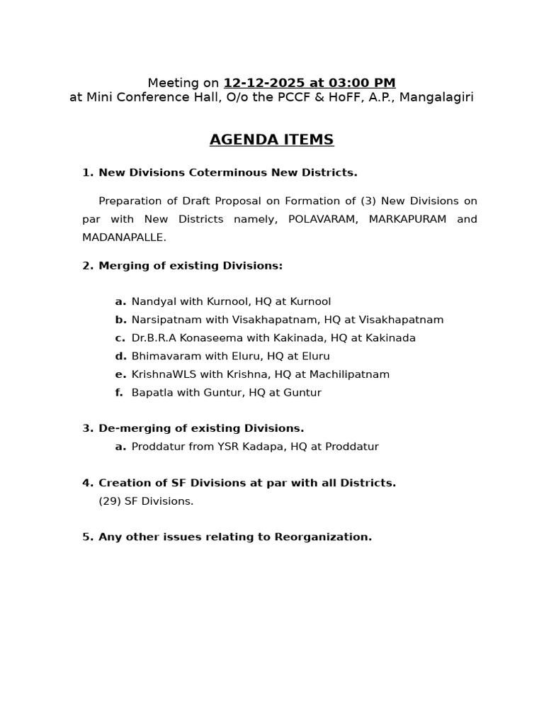 Meeting Agenda for Division Reorganization | PDF