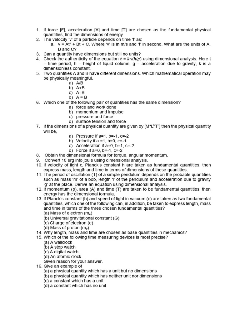 Dimensional Analysis in Physics Concepts | PDF | Mass | Force