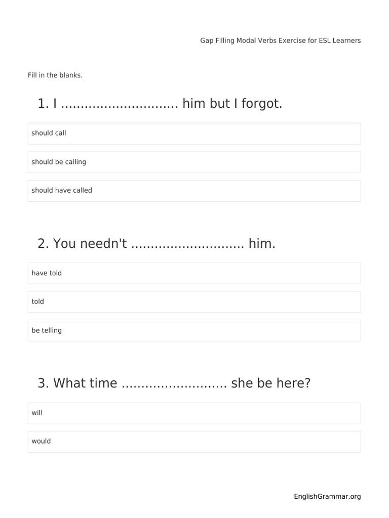Gap Filling Modal Verbs Exercise for ESL Learners | PDF | Chess Theory | Chess
