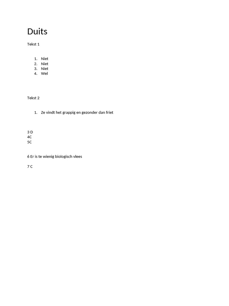 Duits Examenblad Antwoorden | PDF