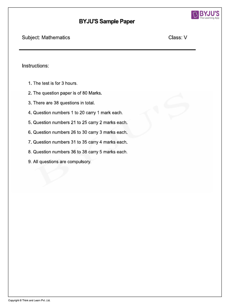 BYJU'S Sample Paper Mathematics | PDF