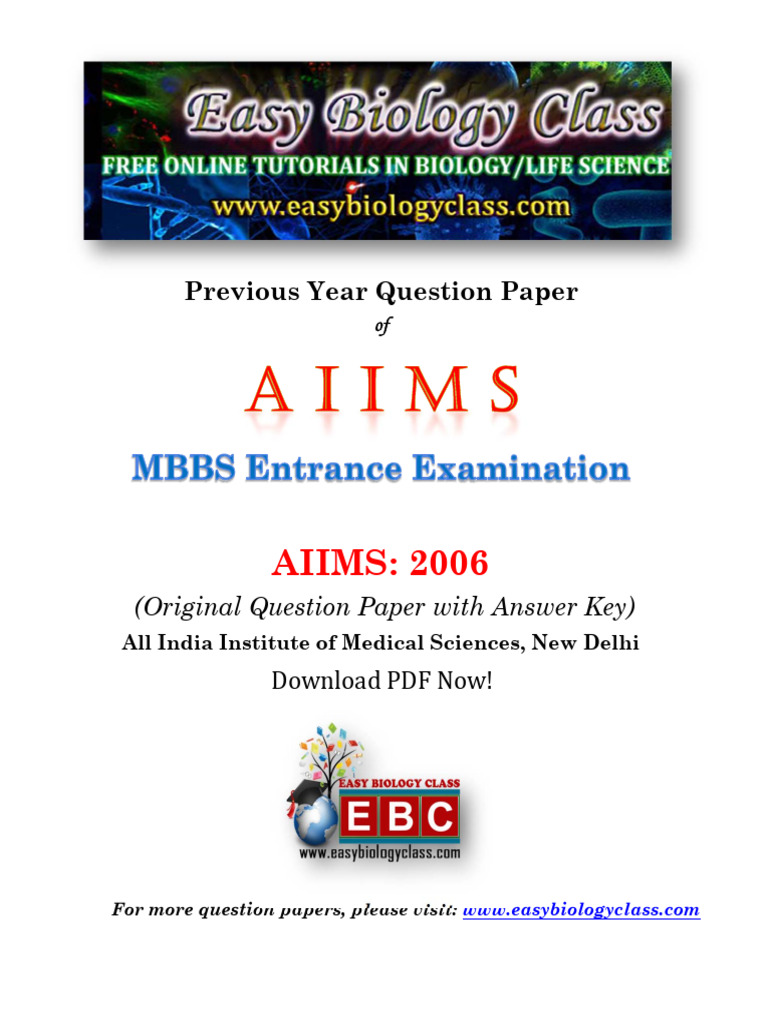 AIIMS 2006 Question Paper & Answers | PDF | Evaluation Methods | Tests