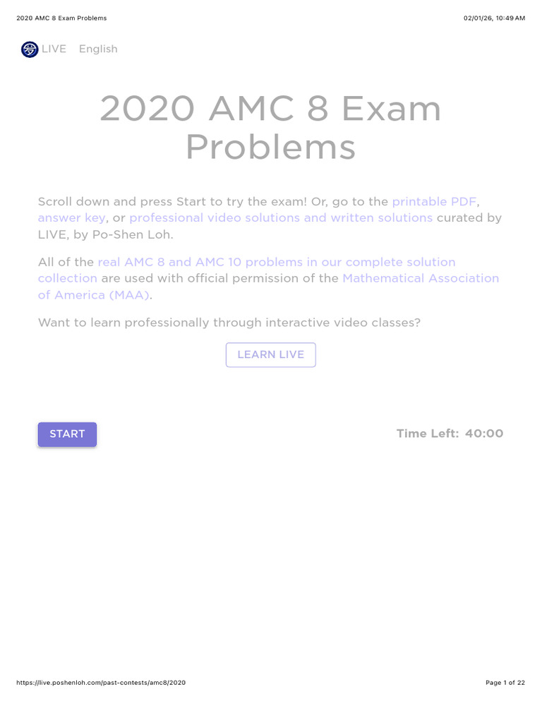 2020 AMC 8 Exam Problems | PDF | Mathematics